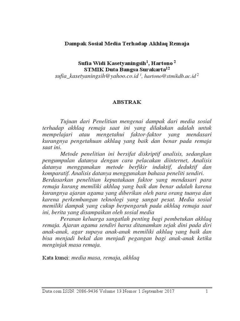 PENGARUH SOSIAL MEDIA TERHADAP Akhlak Remaja | PDF