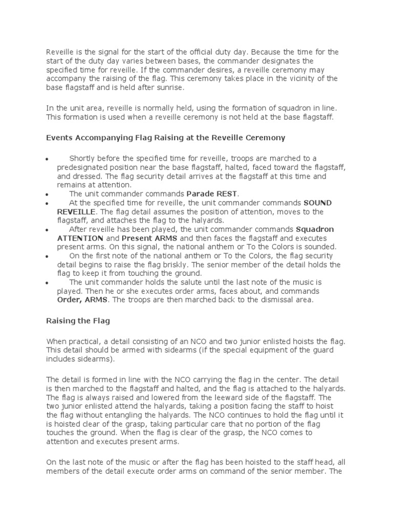 Procedures for Raising and Lowering the Flag at Reveille and Retreat Ceremonies | PDF | Flag ...