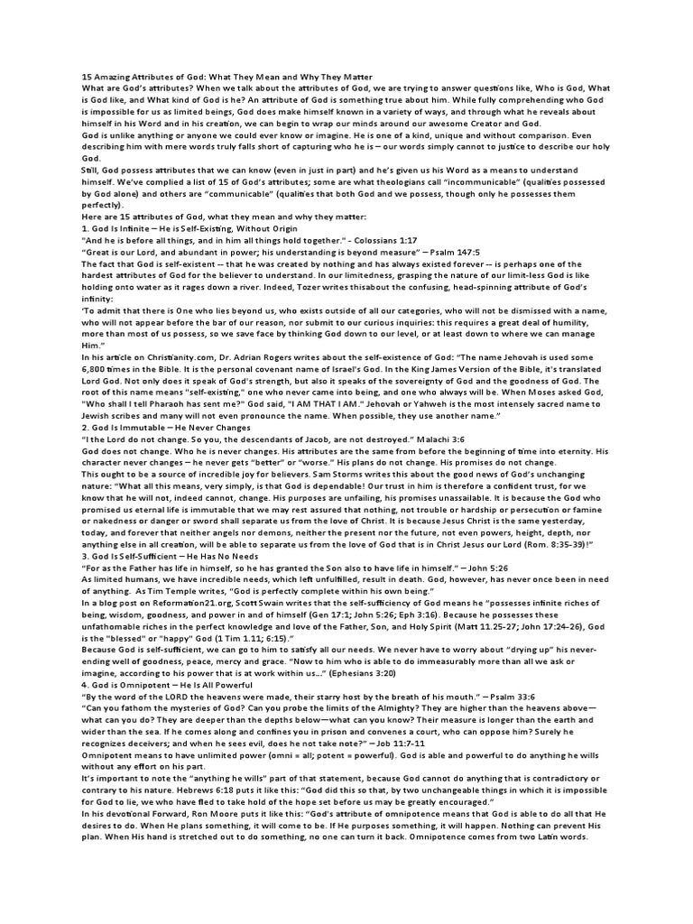 15 Essential Attributes of God Explained | PDF | Grace In Christianity ...
