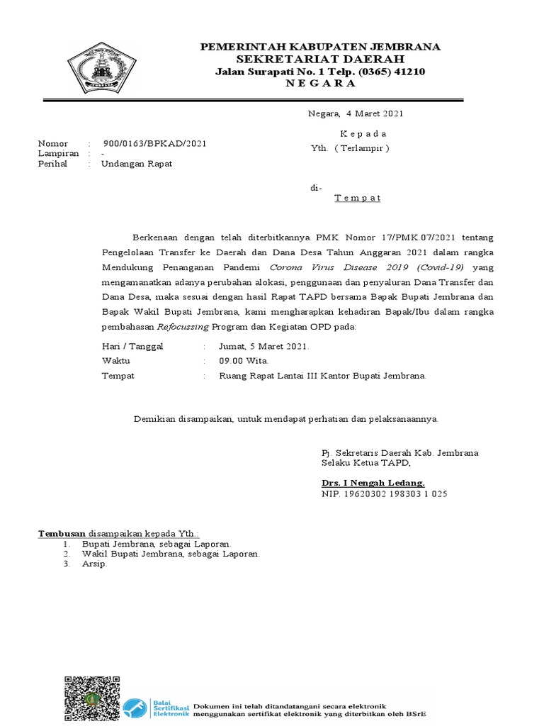 6 20210304093342 Surat Undangan Rapat Tapd Refocussing | PDF