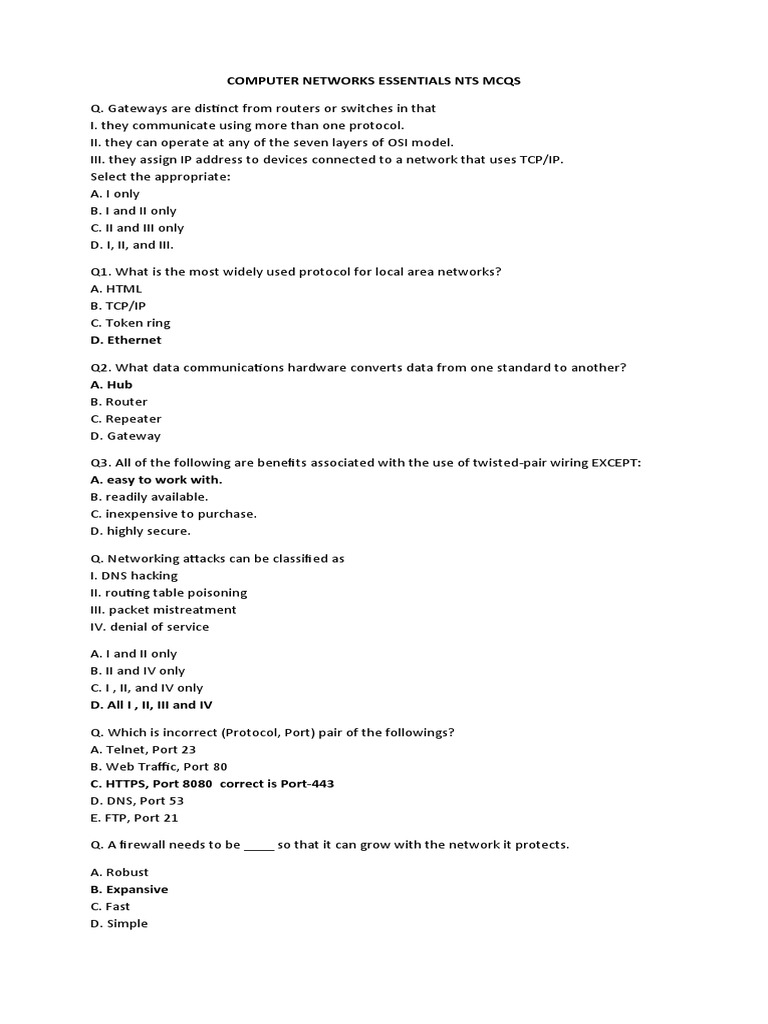 Computer Networks Essentials NTS MCQS | PDF | Network Topology ...