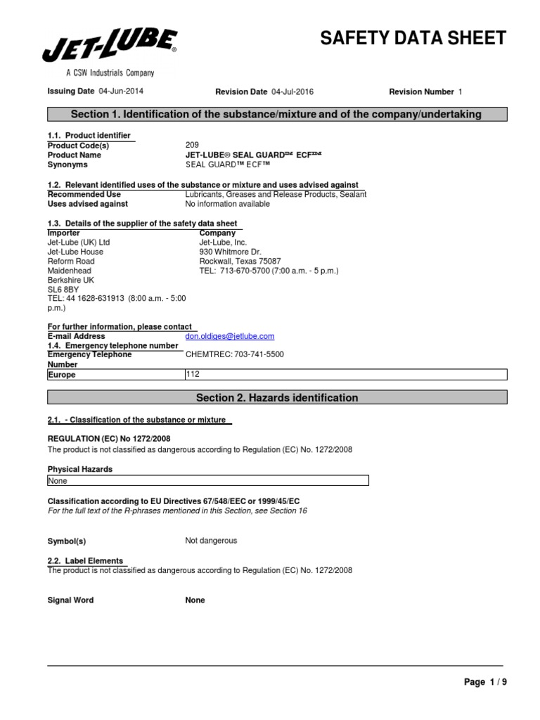 Safety Data Sheet: Section 1. Identification of The Substance/mixture ...