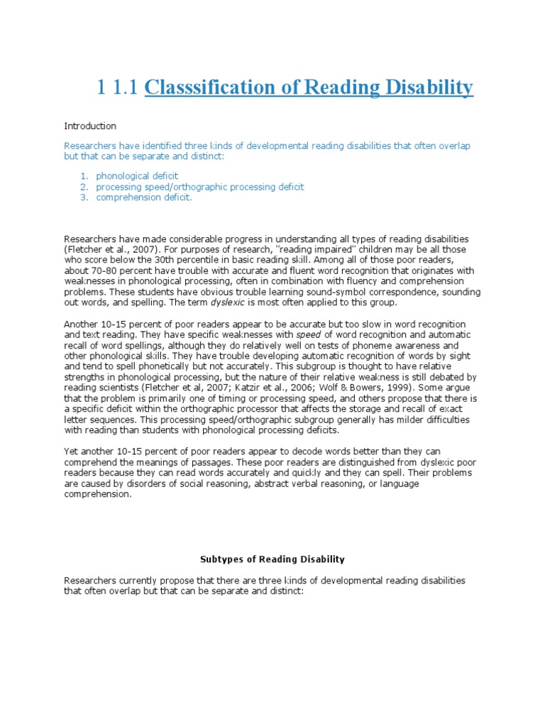 Subtypes of Reading Disability | PDF | Dyslexia | Learning Disability