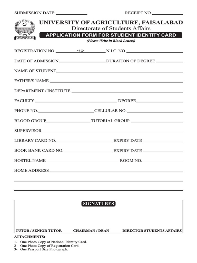 Student ID Card Form New | PDF