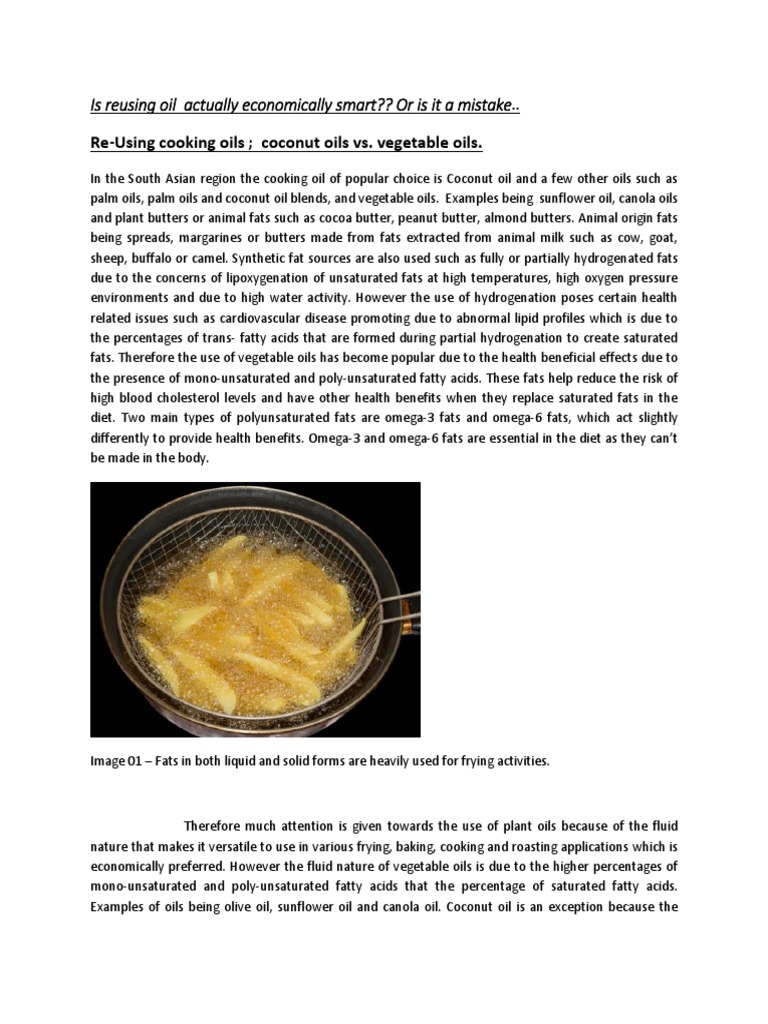 Reusing Cooking Oils: Economic and Health Impacts | PDF | Cooking Oil | Fat