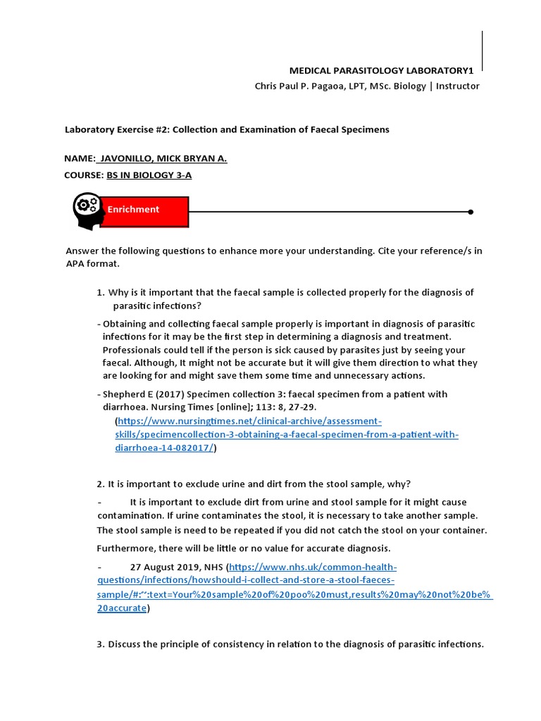 Collection and Examination of Faecal Specimen | PDF | Diseases And ...
