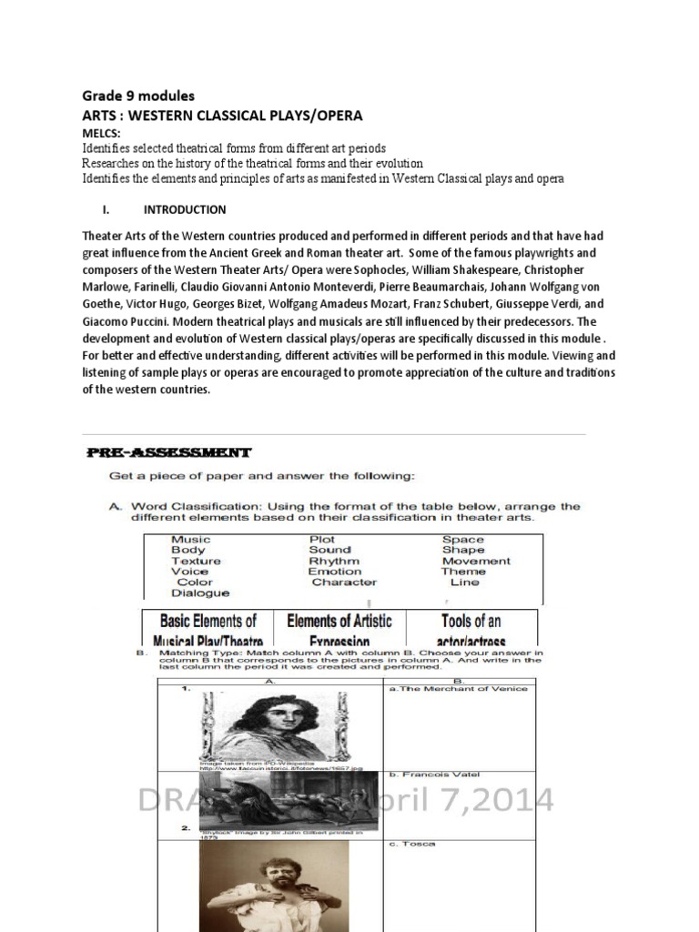 Grade 9 Modules Q4 ARTS | PDF | Theatre | Opera