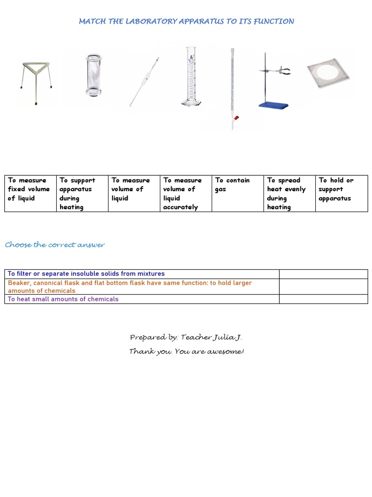 Match The Laboratory Apparatus To Its Function | PDF