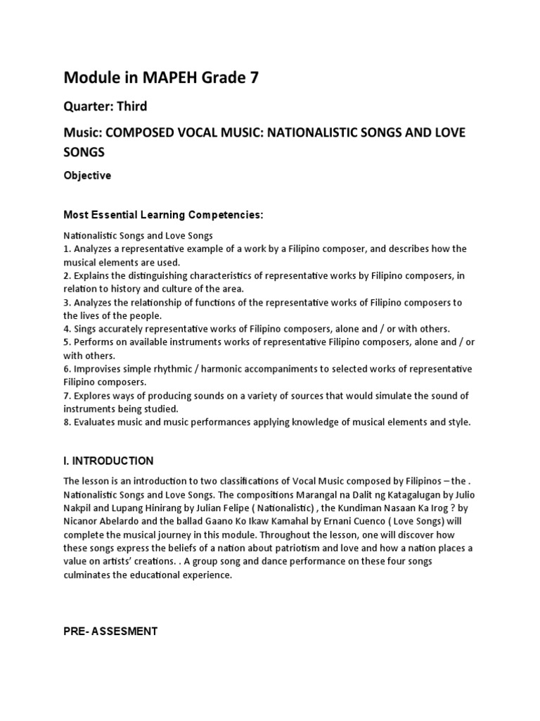 Module in MAPEH Grade 7 W1 Q3 | PDF | Philippines | Entertainment (General)