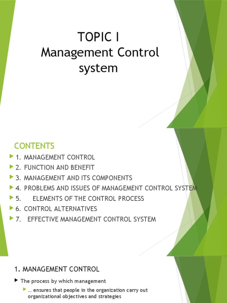 Topic I Management Control System PDF Goal System