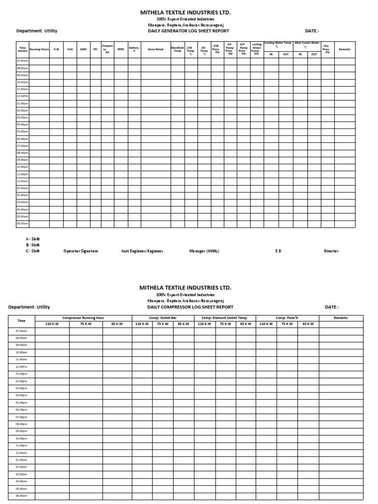 Generator Log Sheat | PDF | Turbomachinery | Manufactured Goods