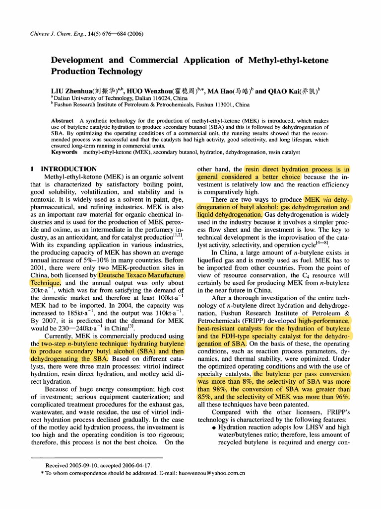 #ZQ) A, B,: Development and Commercial Application of Methyl-Ethyl ...