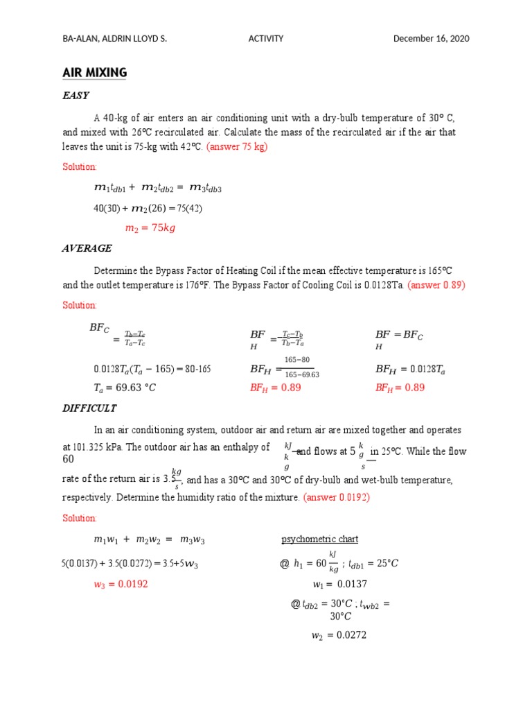 Mixed Air Temperature Calculations | PDF | Relative Humidity | Humidity