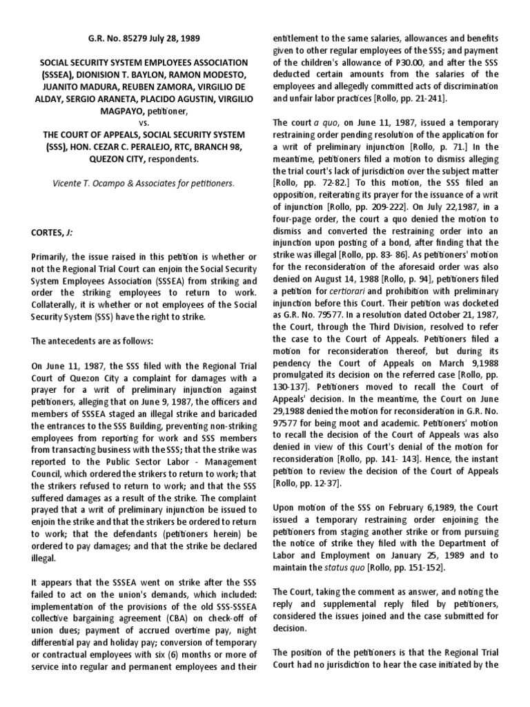 SSS Employees' Strike Legality Case | PDF | Strike Action | Injunction