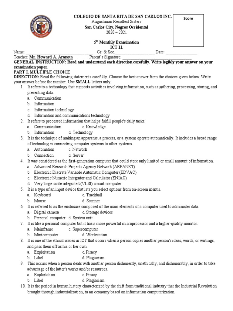 Grade 11 Ict | PDF | Information Technology | Information And ...
