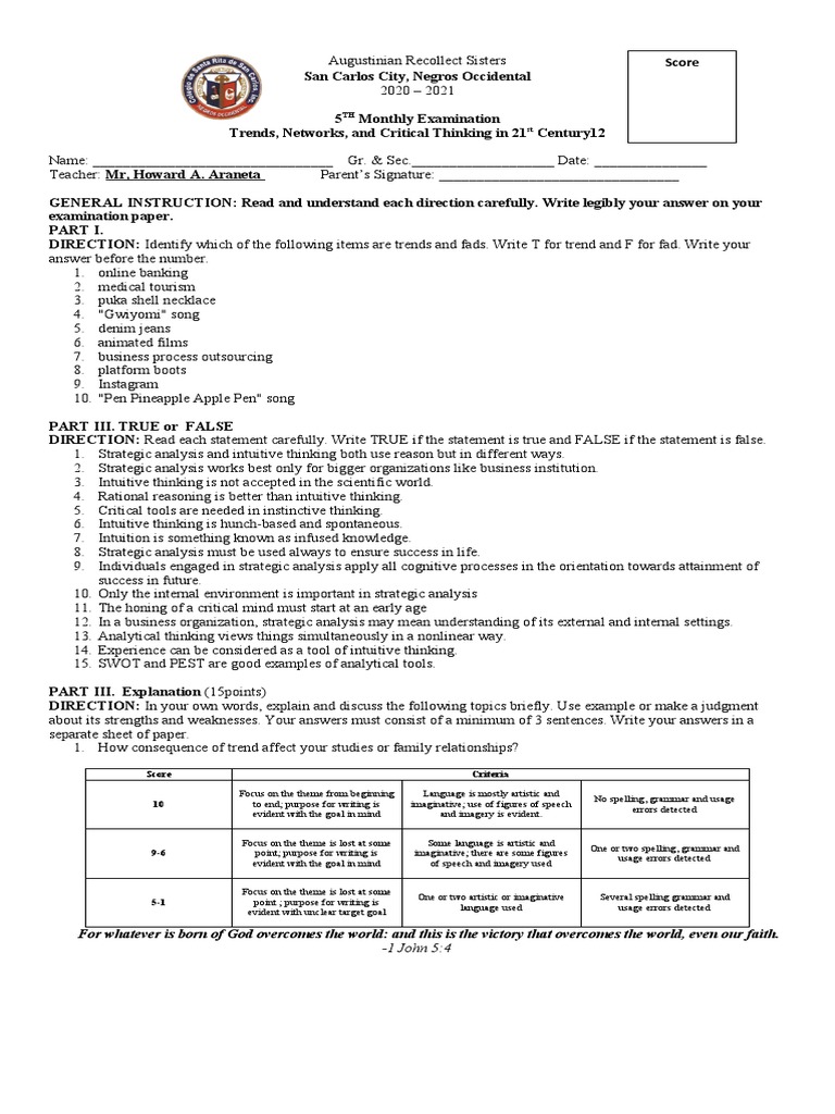 Grade 12 Trends | PDF | Intuition | Thought