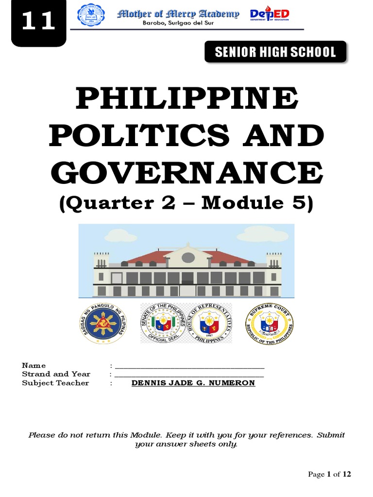 Philippine Politics and Governance: (Quarter 2 - Module 5) | PDF | President Of The Philippines ...