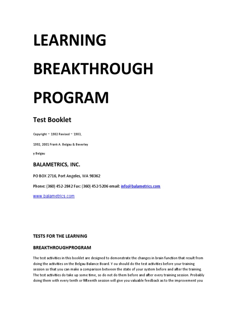 Learning Breakthrough Program: Test Booklet | PDF | Visual Acuity | Light