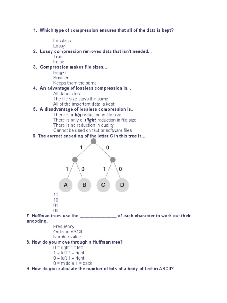 Huffman Coding MCQ | PDF | Data Compression | Code