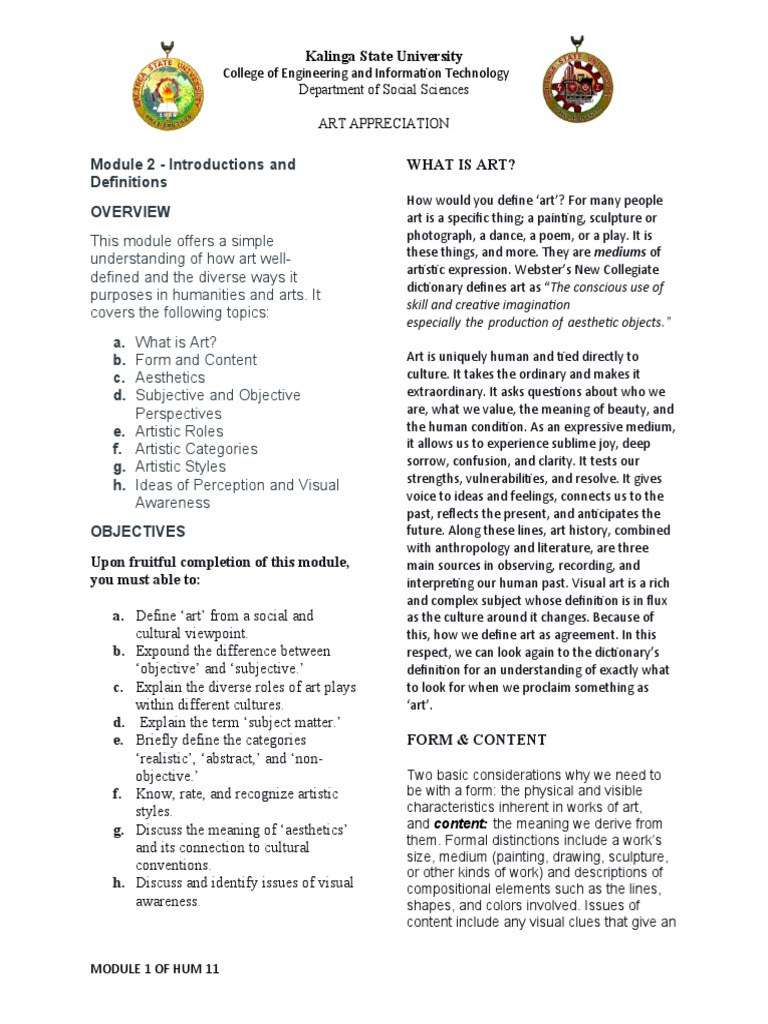Module 2 ARt Appreciation Done | PDF | Aesthetics | Paintings