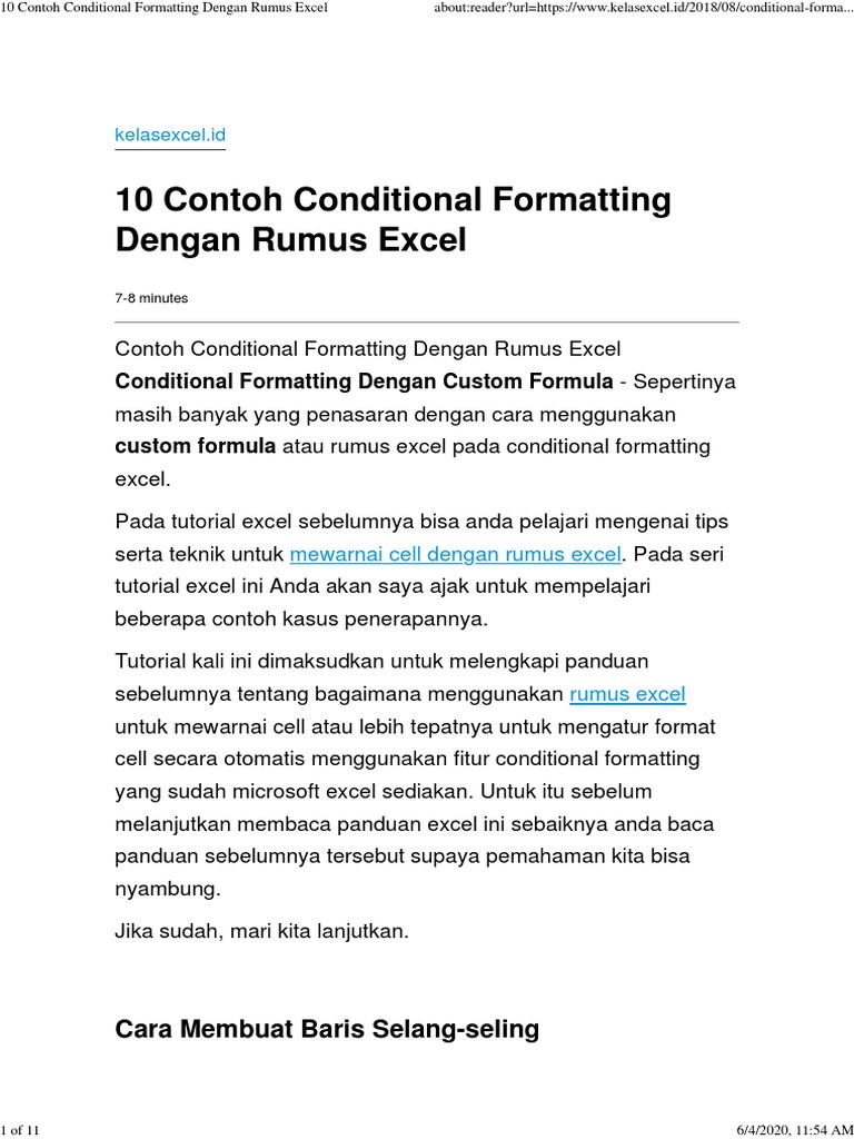10 Contoh Conditional Formatting Dengan Rumus Excel | PDF