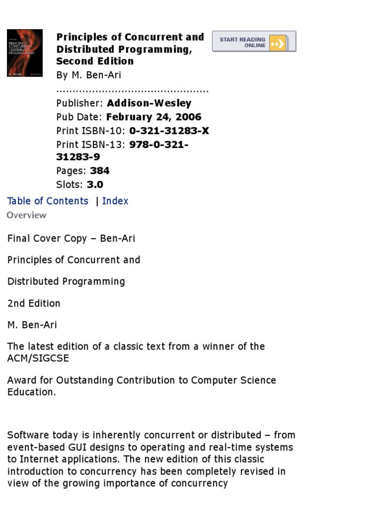 Principles of Concurrent and Distributed Programming | PDF | Thread (Computing) | Process ...