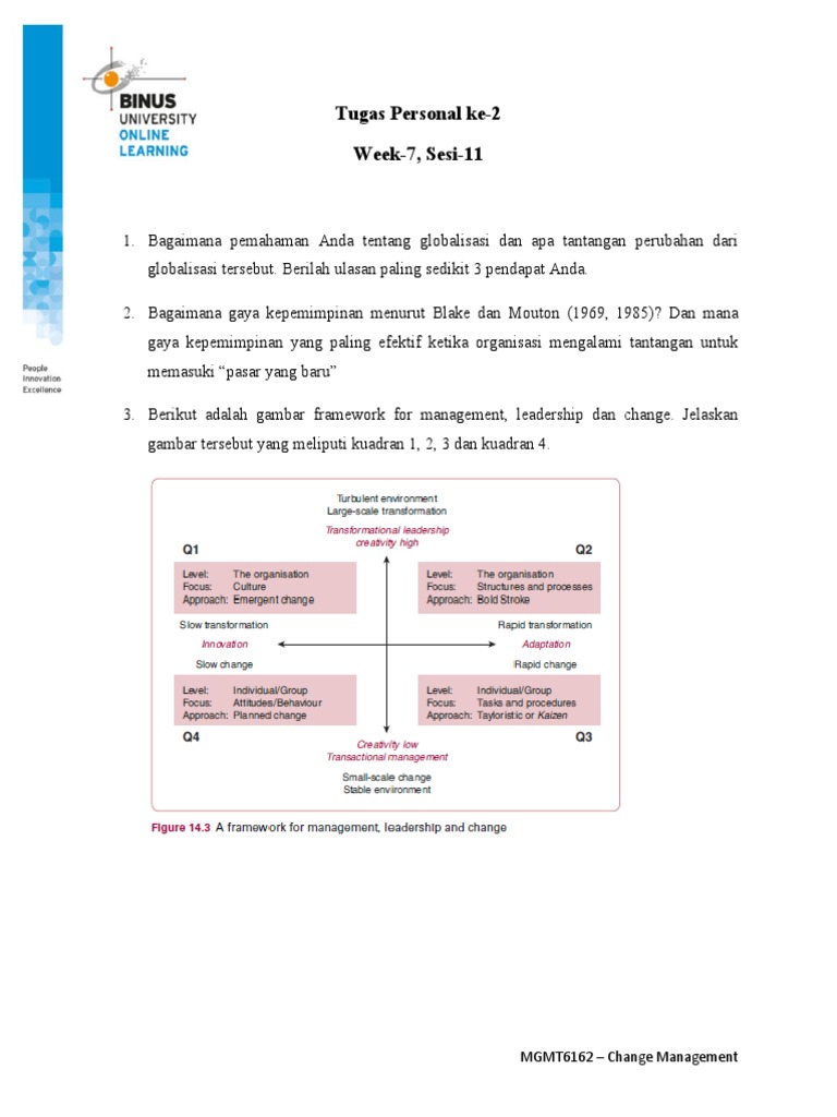 Tugas Personal Ke-2 Week-7, Sesi-11: MGMT6162 - Change Management | PDF ...