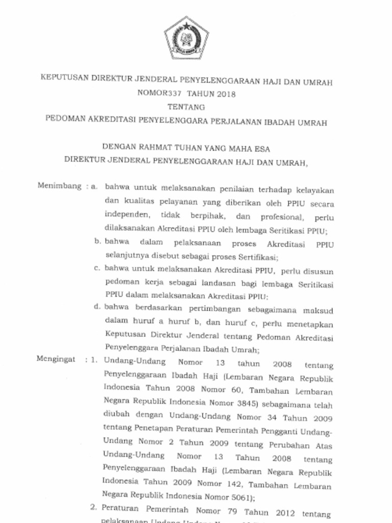 SK Dirjen No 337 TTG Pedoman Akreditasi-Rotated | PDF