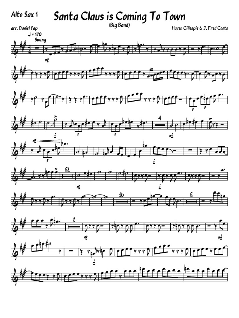 Santa Claus Is Coming To Town: Alto Sax 1 | PDF | Jazz | Popular Music