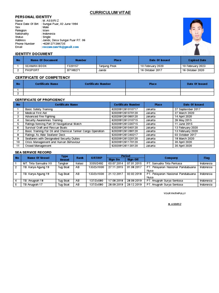 CV M Assiri - Ab - TB | PDF | Sailor | Indonesia