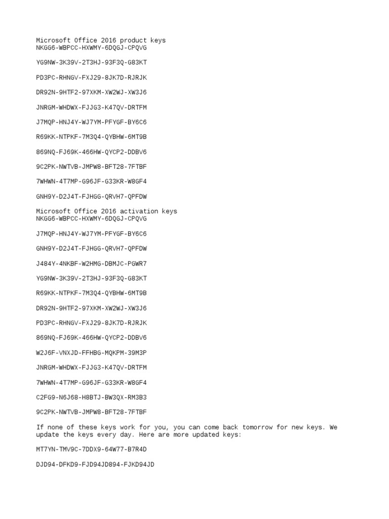 A collection of Microsoft Office 2016 product keys and activation keys ...