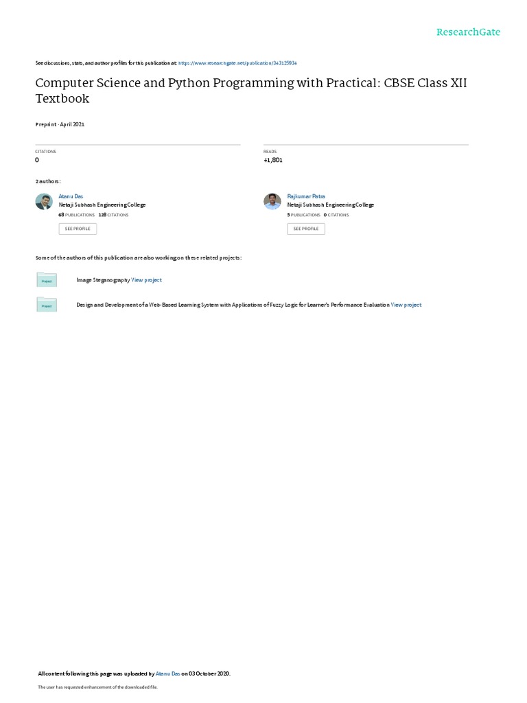 Computer Science and Python Programming With Practical: CBSE Class XII Textbook | PDF ...