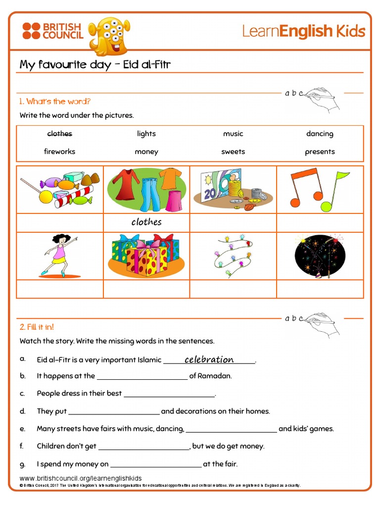 Short Stories My Favourite Day Eid Al Fitr Worksheet | PDF | Ramadan ...