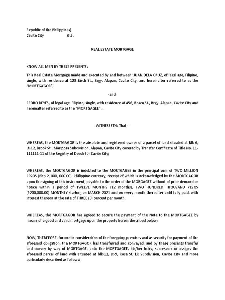 Real Estate Mortgage Sample | PDF | Mortgage Law | Foreclosure