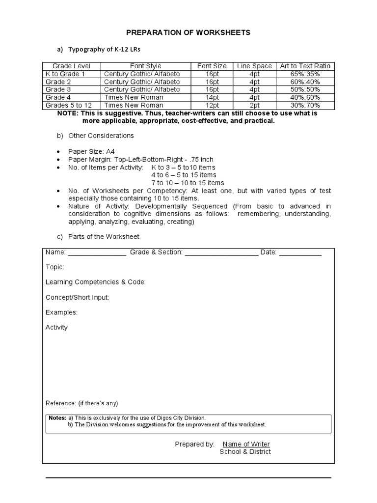 Worksheet Guidelines | PDF