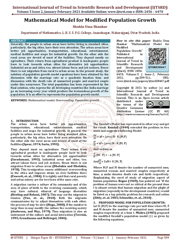 Mathematical Model For Modified Population Growth | PDF | Equations ...