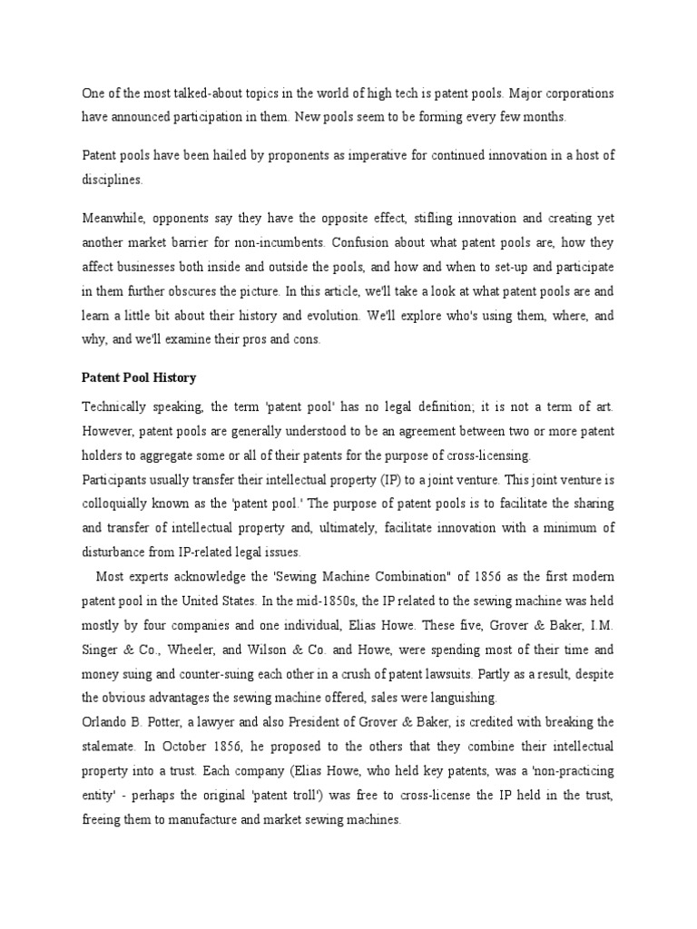 Patent Pools | PDF | Patent | Generic Drug