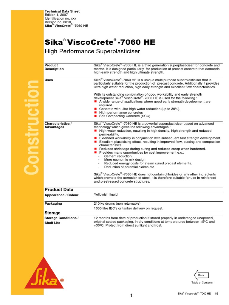 Sika ViscoCrete 7060 HE | PDF | Concrete | Materials