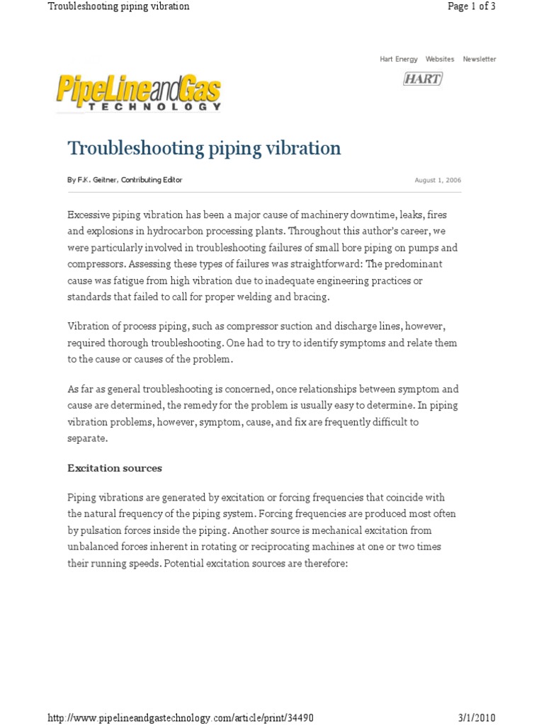 Piping Vibration Troubleshooting Guide | PDF | Troubleshooting | Pump