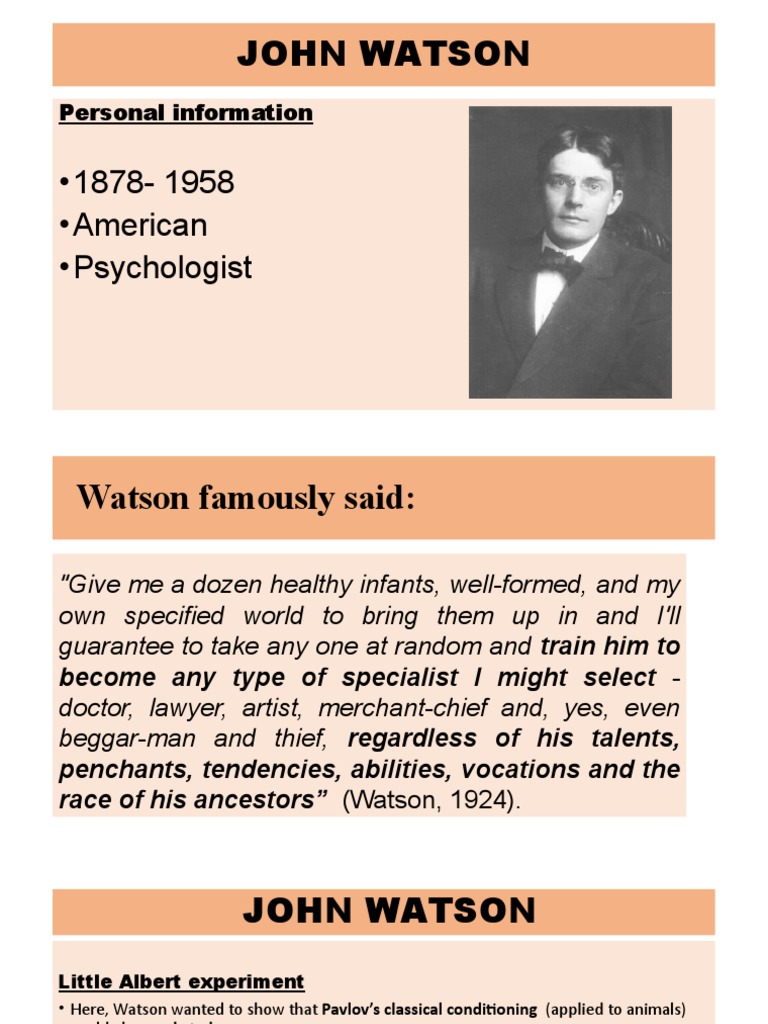 John Watson: - 1878-1958 - American - Psychologist | PDF | Nature ...