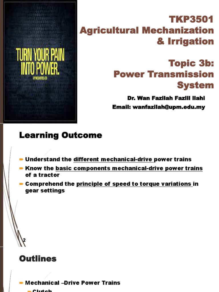 Lecture 3b - Power Transmission System | PDF | Transmission (Mechanics) | Clutch