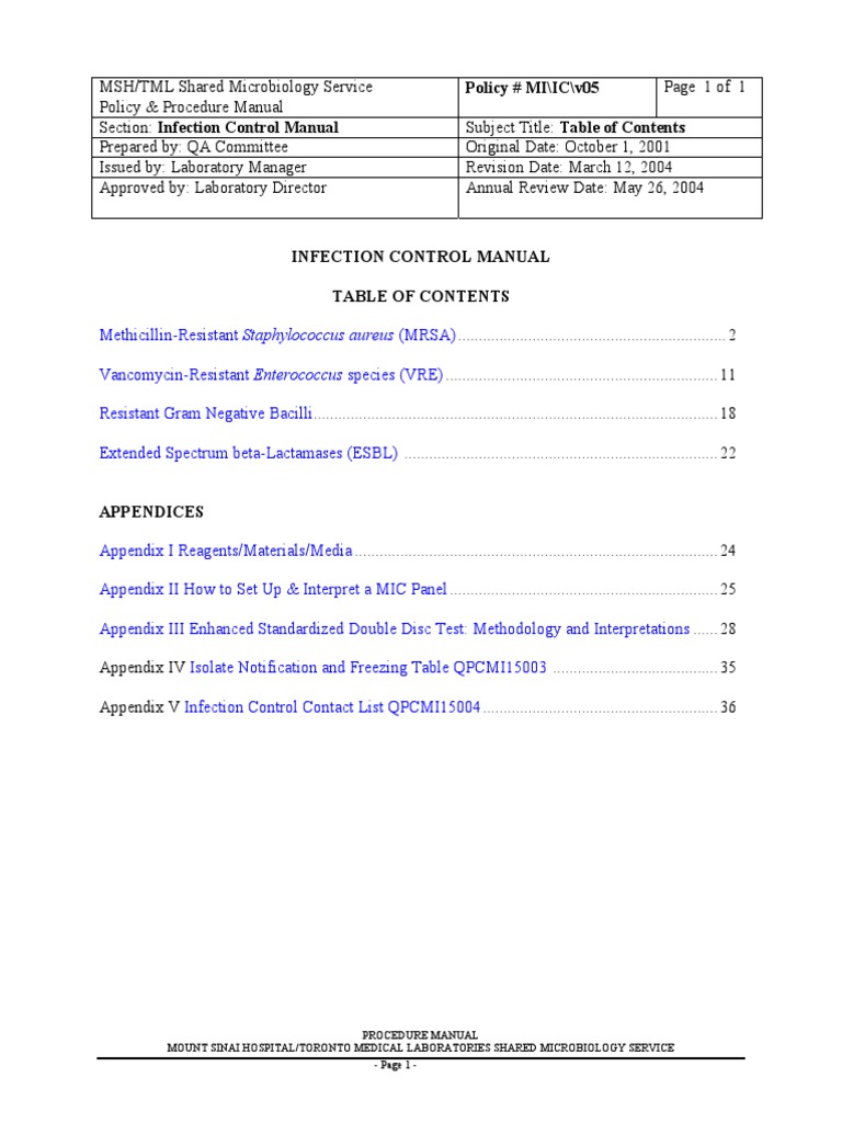 Manual, Infection Control | PDF | Methicillin Resistant Staphylococcus ...