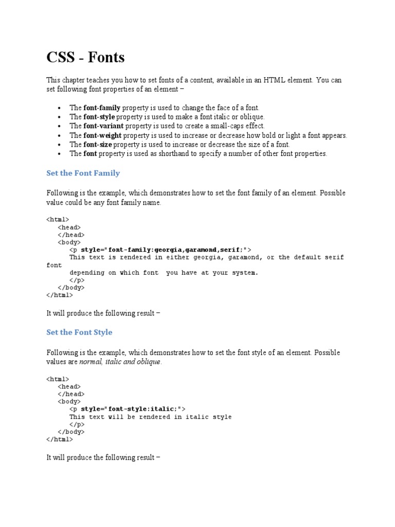 CSS - Fonts: Set The Font Family | PDF | Typefaces | Decorative Arts