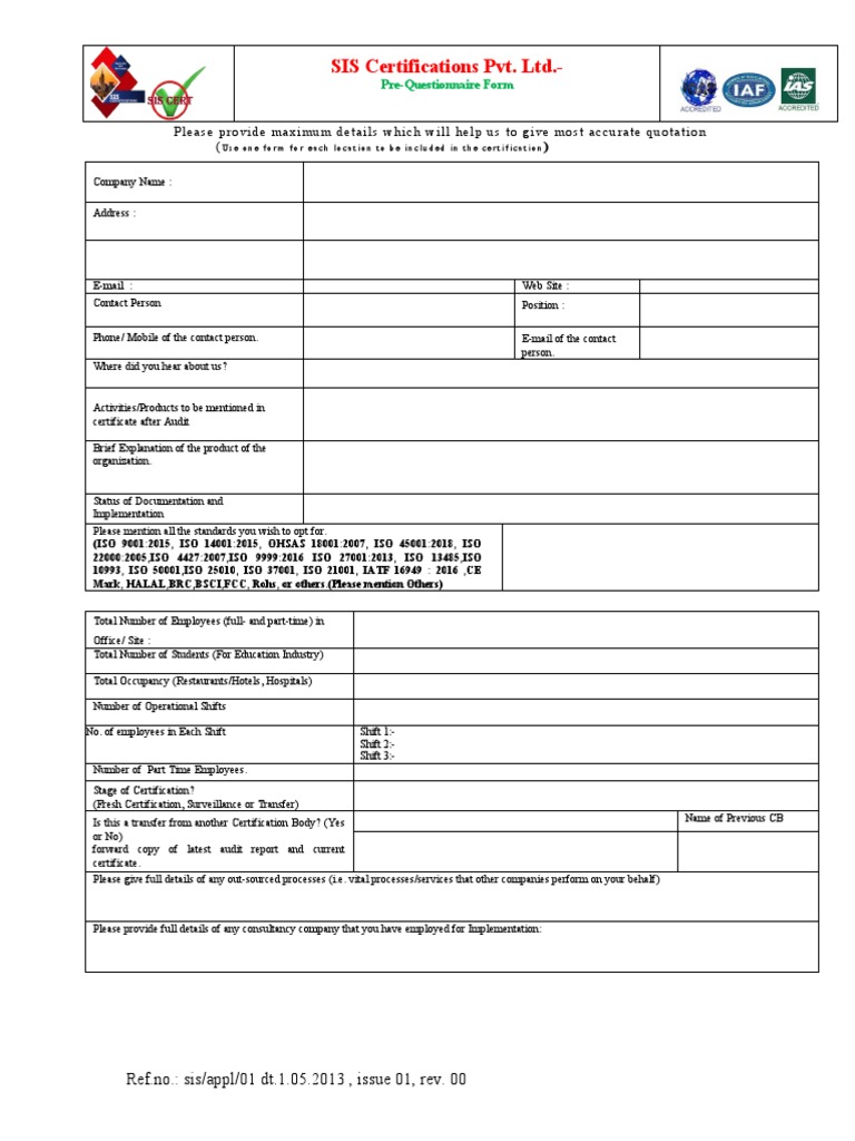 Application Form For Iso Certification Service | PDF | International ...