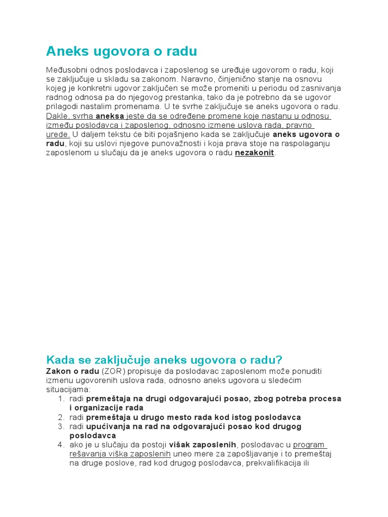 Aneks Ugovora o Radu | PDF