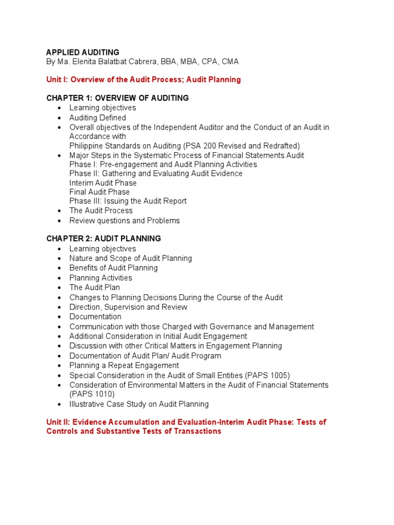 Unit I: Overview of The Audit Process Audit Planning: Applied Auditing | PDF | Auditor's Report ...