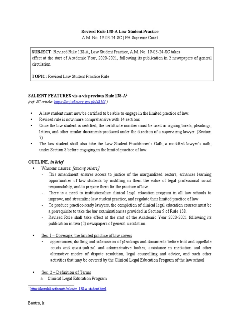 Revised Rule 138-A, Law Student Practice, A.M. No. 19-03-24-SC | PDF ...