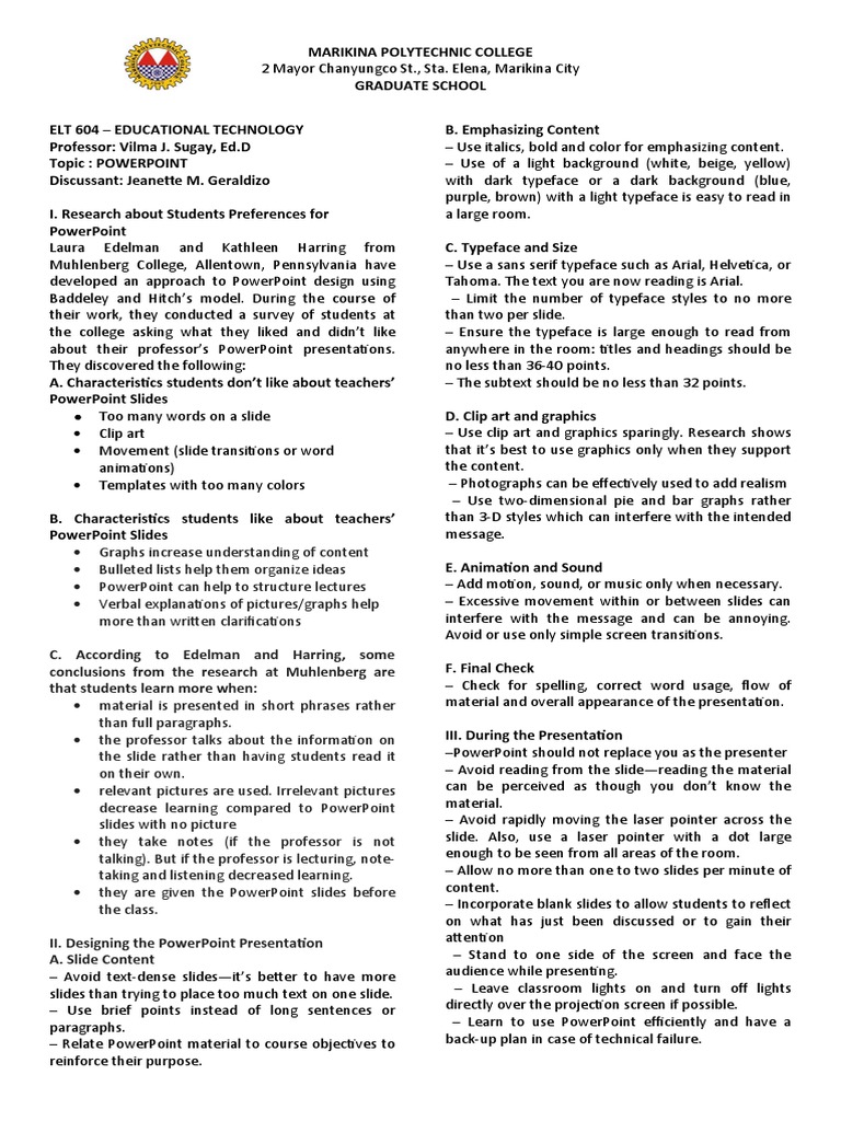 Standards To Follow Using PPT Handout | PDF | Microsoft Power Point | Typefaces