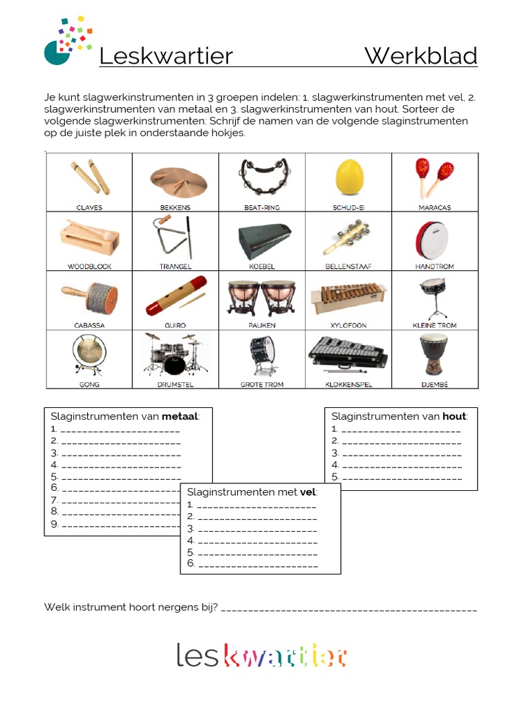 Slagwerkinstrumenten Werkblad | PDF