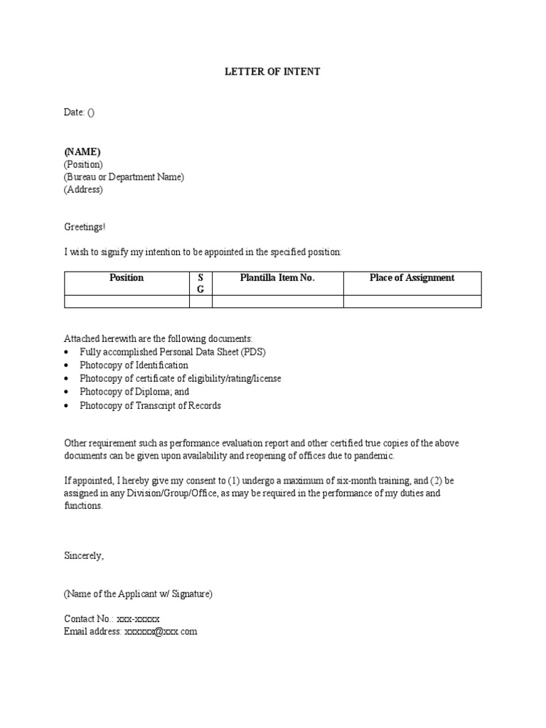 Letter of Intent - Sample | PDF